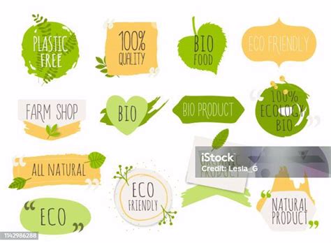 녹색 레이블 및 유기 자연 바이오 및 환경 친화적인 제품에 대 한 배지의 컬렉션입니다 빈티지 벡터 녹색 색상입니다 문자에 대한