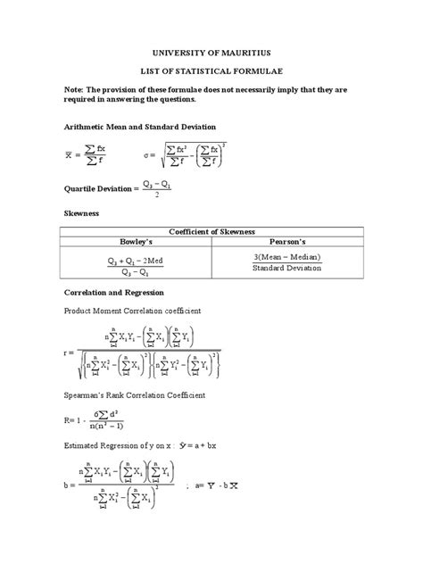 List Of Statistical Formulae Pdf