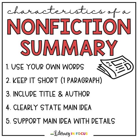 Anchor Chart For Teaching Nonfiction Summarizing Literacy In Focus