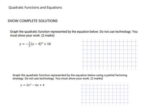 Solved Quadratic Functions And Equations SHOW COMPLETE Chegg