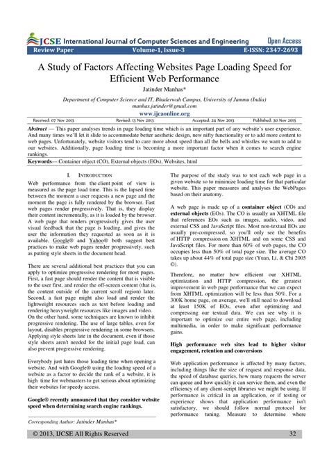 PDF A Study Of Factors Affecting Websites Page Loading Speed For Efficient Web Performance