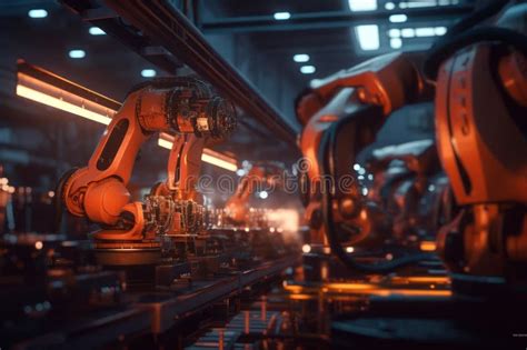 Robot Arm Working Line Production In The Industrial Factory With Ai Generated Stock Illustration