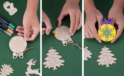 Amazonde Leyrica Christbaumschmuck Holz 64 Stück Diy Weihnachtsanhänger Weihnachtsbaumschmuck