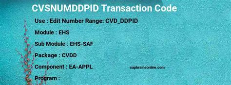 CVSNUMDDPID SAP Tcode For Edit Number Range CVD DDPID