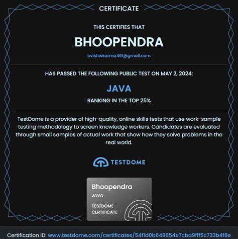 Bhoopendra On Linkedin Javacertification Testdomecertified Javadeveloper Linkedin