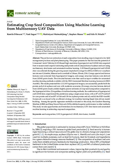 Pdf Estimating Crop Seed Composition Using Machine Learning From Multisensory Uav Data
