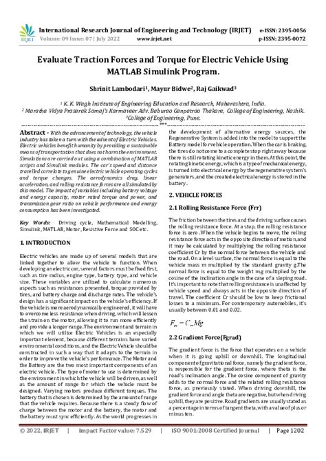 pdf evaluate traction forces and torque for electric vehicle using