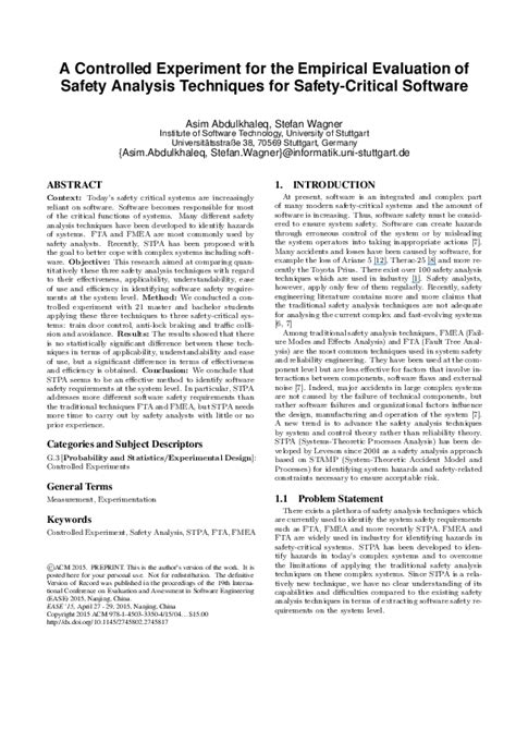 Pdf A Controlled Experiment For The Empirical Evaluation Of Safety