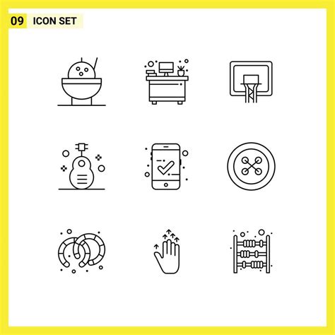 9 User Interface Outline Pack Of Modern Signs And Symbols Of Button Checked Board Approved