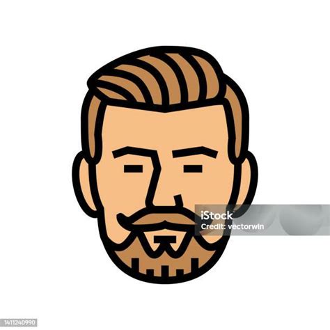 힙스터 수염 헤어 스타일 컬러 아이콘 벡터 일러스트 레이 션 남자에 대한 스톡 벡터 아트 및 기타 이미지 남자 남자들만