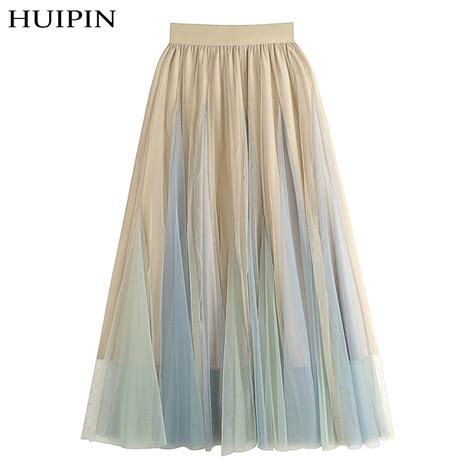 디자인 센스 패치 워크 그라디언트 메쉬 불멸의 한마디 큰 Hemline 요정 드레스 2023 봄 여름 신상품 하이 웨이스트