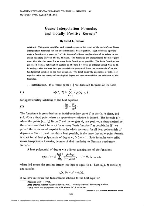 Pdf Gauss Interpolation Formulas And Totally Positive Kernels