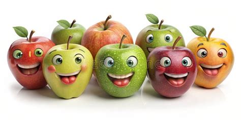 Smiling Apples 3d Render A Group Of Friendly Fruit Characters Stock Illustration