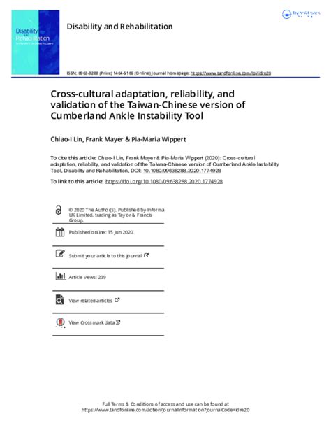 Pdf Cross Cultural Adaptation Reliability And Validation Of The Taiwan Chinese Version Of