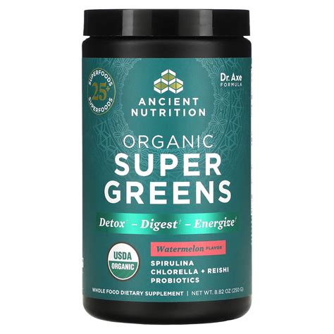 Dr Axe Ancient Nutrition Organics Super Greens Watermelon 882 Oz 250 G