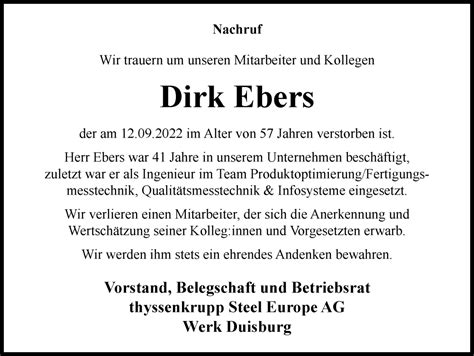 Traueranzeigen Von Dirk Ebers Trauer In Nrw De
