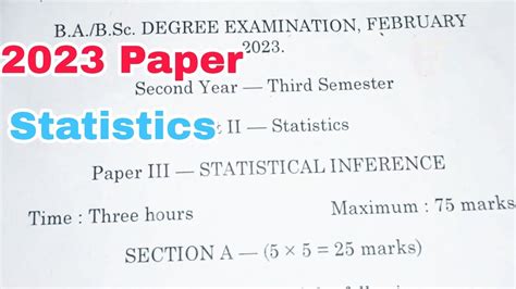 3sem Statistics Question Paper 2023 Degree 2nd Year 3rd Semester Statistics Question Paper 2023