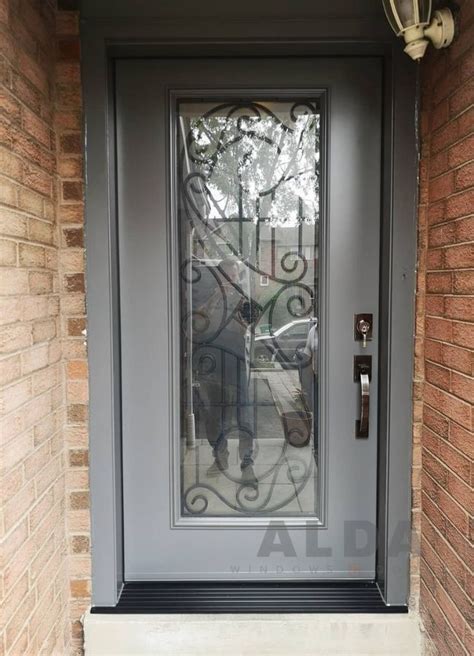 Grey Front Door With Full Glass Insert Grey Steel Door