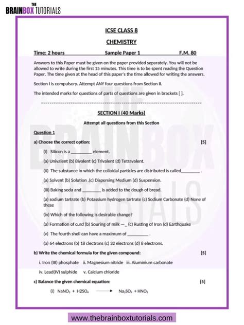 Download Icse Class 8 Chemistry Sample Paper For 2021 Pdf The Brainbox Tutorials