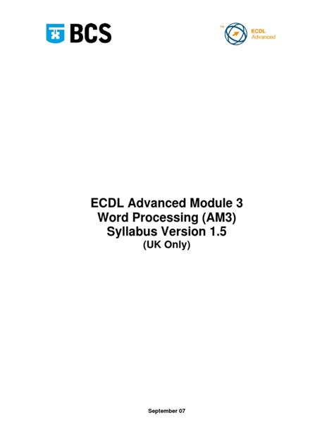 ecdl advanced module 3 word processing am3 syllabus version 1 5 pdf