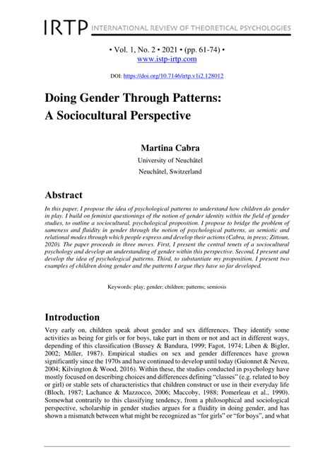 PDF Doing Gender Through Patterns A Sociocultural Perspective