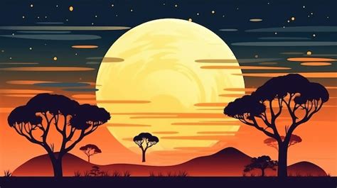 Belos Cenários De Pôr Do Sol Africano Png Imagem Ilustração Pôr Do Sol Foto Premium