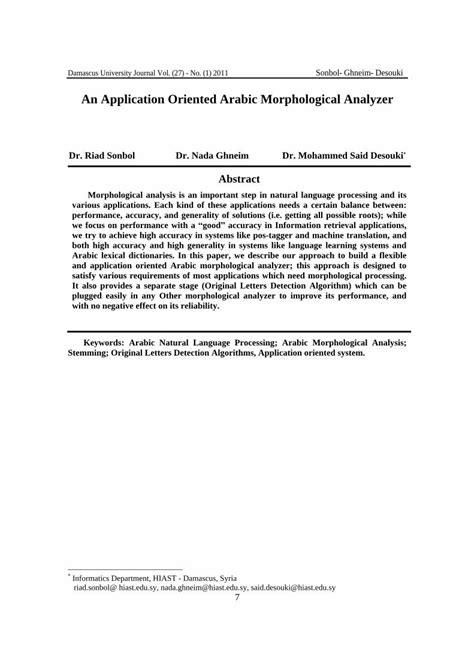 Pdf An Application Oriented Arabic Morphological Analyzer Dokumentips