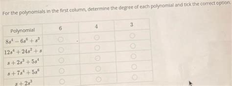 [answered] for the polynomials in the first column determine the degree