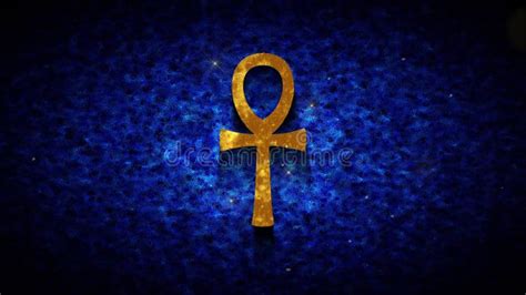 Ankh Key Of Life Egypt Symbol Gold Texture Glitter Dust Reveal On Blue