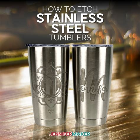 Diy Etched Stainless Steel Tumbler Made With A Cricut Stencil Cricut Stencils Etching Diy