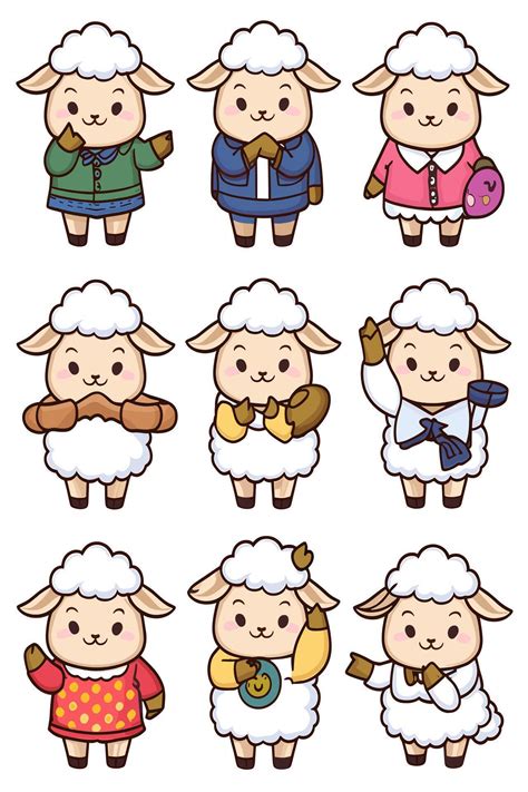 A Set Of Sheep Characters With Different Clothes 51079652 Vector Art At Vecteezy