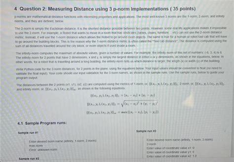 Solved 4 Question 2 Measuring Distance Using 3 P Norm