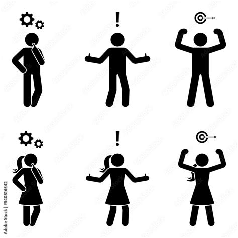 Stick Figure Man And Woman Gear Reasoning Idea Inspiration Achieving Goal Vector Illustration