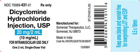 Dailymed Dicyclomine Hydrochloride Injection Solution