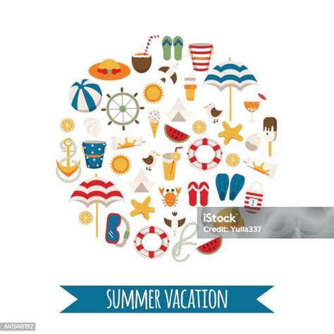 여름 휴가 아이콘 원형에서 배열 게에 대한 스톡 벡터 아트 및 기타 이미지 게 계절 관광 Istock