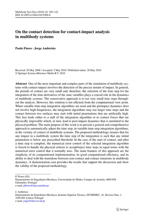 Pdf On The Contact Detection For Contact Impact Analysis In Multibody Systems