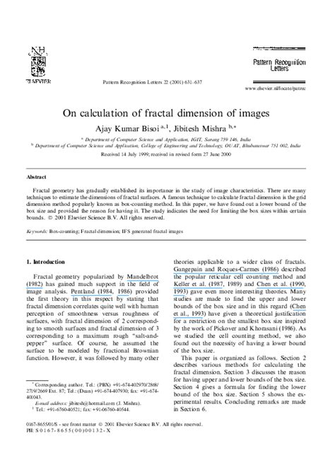 Pdf On Calculation Of Fractal Dimension Of Images