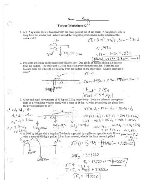 Torque Worksheet Answers Pdf Whitnall High Babe