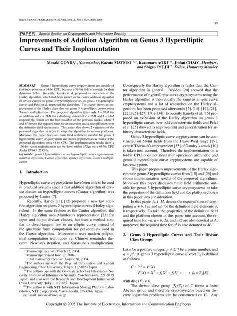 Pdf Improvements Of Addition Algorithm On Genus 3 Hyperelliptic Curves And Their Implementation