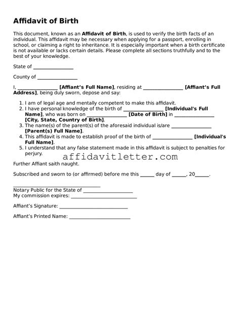 Free Affidavit Of Birth Template All Affidavit Forms