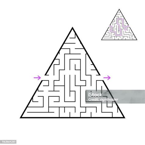 삼각형 미로 검은 스트로크와 피라미드 어린이를위한 게임 흰색 배경에 격리 된 간단한 평면 벡터 그림입니다 대답과 함께 0명에