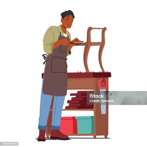 목공 창조적 인 직업 숙련 된 장인 남성 캐릭터 공예 및 목재 형성 기능성 가구 만들기 목수에 대한 스톡 벡터 아트 및 기타 이미지 목수 만들기 Diy Istock