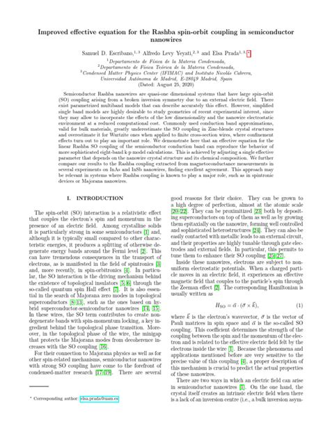 Rashba Spin Orbit Coupling In Semiconductor Nanowires Pdf Electronic Band Structure Physics