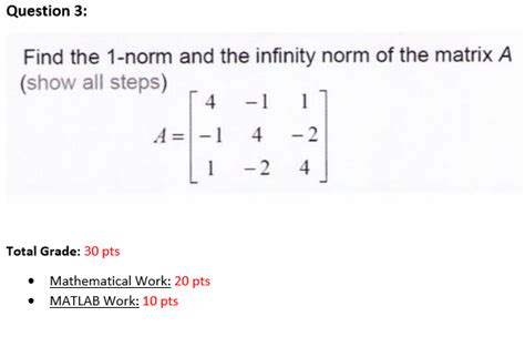 Solved Question 3 Find The 1 Norm And The Infinity Norm Of