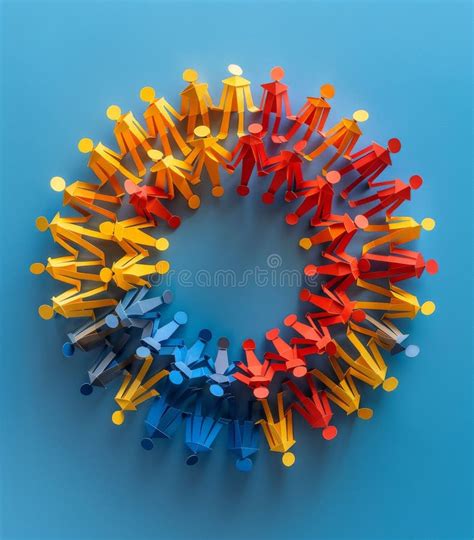 Colorful Paper Cutout People Forming A Circle Representing Unity And Teamwork Stock Image