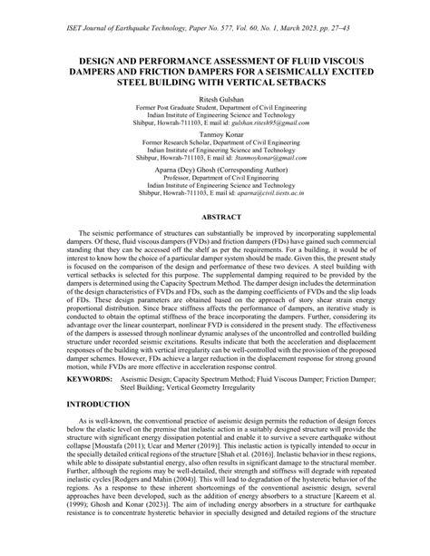 Pdf Design And Performance Assessment Of Fluid Viscous Dampers And Friction Dampers For A