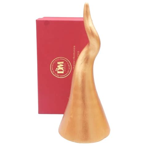 Corno Ceramica Bronzo Da Tavolo 15 Cm Cornetti Rossi Corni
