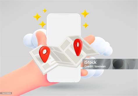 손에 스마트폰 지도 핀이 있는 여행 개념 3d 벡터 일러스트 레이 션 3차원 형태에 대한 스톡 벡터 아트 및 기타 이미지 3차원 형태 휴가 휴대전화 Istock