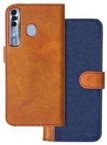 Buy Cowbabe Tecno Spark 7 Pro Kf8 Blue Brown Rubber Cloth Artificial Leather Shock Proof Back