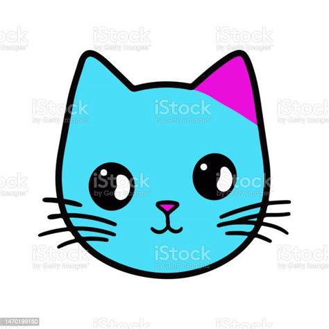 귀여운 고양이 얼굴 벡터 일러스트 레이 션 벡터 디자인 어린이 의류 섬유 카드 어린이 방 포스터 인쇄 평면 만화 스타일의 벡터 그림입니다 흰색 배경입니다 검은색에 대한 스톡